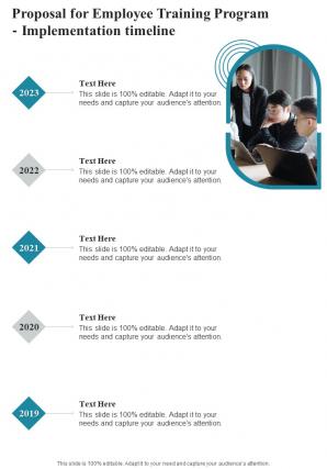Proposal For Employee Training Program Implementation Timeline One Pager Sample Example Document