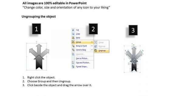 3 Diverging Arrows Depicting Concepts Circular Network Powerpoint Slides
