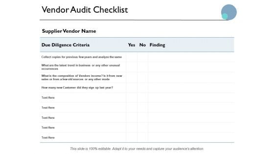 Vendor Audit Checklist Ppt PowerPoint Presentation Summary File Formats Vendor Audit Checklist Ppt PowerPoint Presentation Summary File Formats