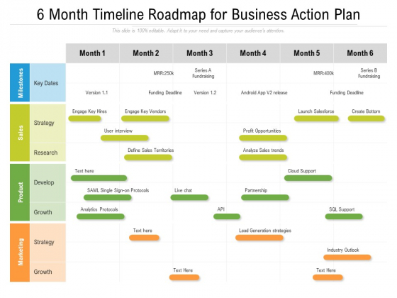 6 Month Timeline Roadmap For Business Action Plan Topics PowerPoint 