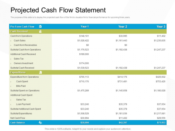 Business Evacuation Plan Projected Cash Flow Statement Ppt Powerpoint