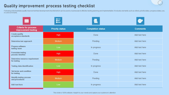 Quality Improvement Process Testing Checklist Sample PDF - PowerPoint ... Quality Improvement Process Testing Checklist Sample PDF - PowerPoint ...