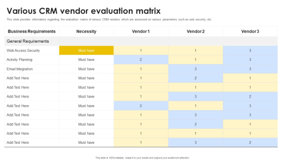 Various CRM Vendor Evaluation Matrix Download PDF - PowerPoint Templates Various CRM Vendor Evaluation Matrix Download PDF - PowerPoint Templates