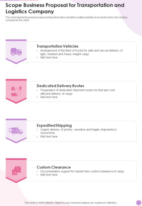 Scope Business Proposal For Transportation And Logistics Company One ...
